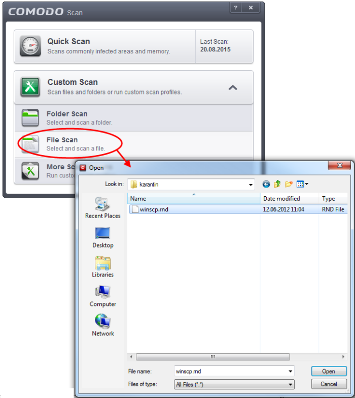 Scan a File, Virus Scan, Scan For Virus | Comodo Client Security | COMODO